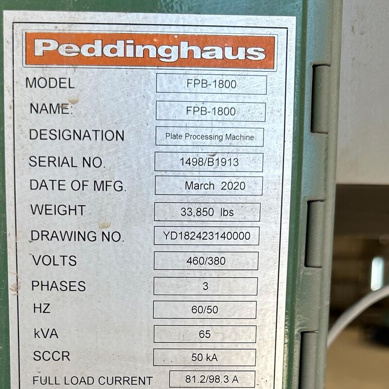 Used Plate Processor Machine For Sale | FPB-1800 | Peddinghaus